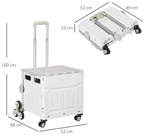HOMCOM Skládací nákupní vozík s nastavitelnou teleskopickou rukojetí, schodolez do 80 kg, s víkem, bílý, na nákupy a cestování | Aosom.de
