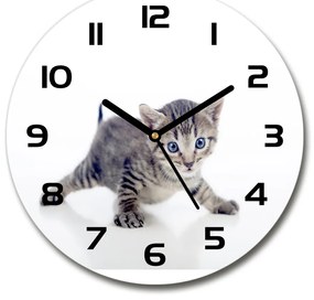Wallmuralia Skleněné nástěnné hodiny kulaté Malá kočka fi 30 cm