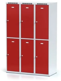 Alfa 3 Šatní skříňka s úložnými boxy,, 6 boxů, červené dveře, otočný zámek