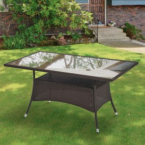 Outsunny jídelní stůl zahradní stůl polyratanový skleněný stůl 150x85x74cm, bezpečnostní sklo hnědočerné, ideální pro zahradu a terasu |