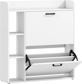 HOMCOM Slim botník se 2 sklápěcími přihrádkami a 3 otevřenými přihrádkami, kapacita 15 bot, 83x24x90,5 cm, bílá