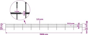 Zahradní plot s kopím nahoře ocelový 1506 x 80 cm černý 277610