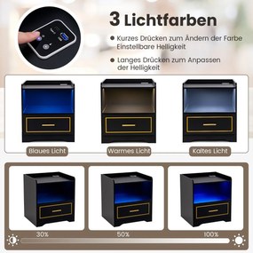 Costway Sada 2 nočních stolků s USB portem LED osvětlení a nočním stolkem