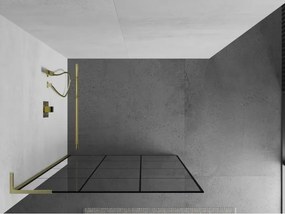 Mexen Kioto L, sprchová zástěna Walk-In 100 x 200 cm, 8mm čiré sklo černý vzor, ​​zlatý matný profil, 800-100-103-55-77