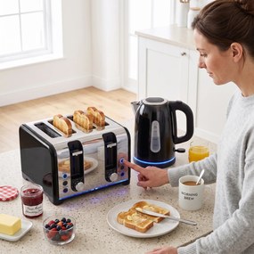 HOMCOM konvice a toastovač set s rychlovarnou konvicí 1,7 l a 7 stupni opečení pro snídaňový set v černé