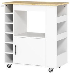 HOMCOM Kuchyňský vozík Servírovací vozík s pracovní deskou, policemi, stojany na víno, kuchyňský skříňkový vozík s panty Soft-close, madlo, kuchyňský…
