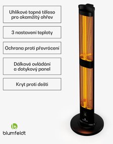 Blumfeldt BlazeTower nfračervený ohřívač, 3000 W, pro venkovní prostor, 3 úrovně, IP45, dálkové ovládání, časovač