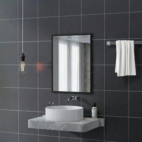 HOMCOM Obdélníkové Zrcadlo se Háčky, Zrcadlo ve Skle a MDF, 60x80 cm, Černé
