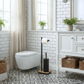 WC štětka s držákem na toaletní papír a bambusovou podložkou IVLO, 65 cm – černá