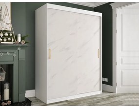 Moderní posuvná skříň Nonnus 150T, Úložný prostor: ne, Barva: bílá matná / bílá mramor
