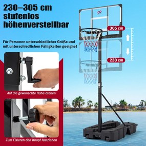 Costway Výškově nastavitelný basketbalový koš se stojanem a 2 kolečky Systém