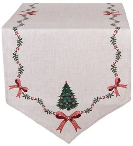 Béžový bavlněný běhoun se stromky Christmas Harmony - 50*160 cm