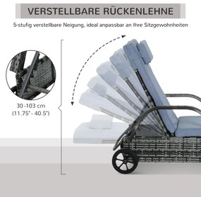 Zahradní nábytek Outsunny zahradní lehátko s poduškou, polyratan a kov, šedé, nastavitelné 200x73x30-103cm pro zahradu a terasu | Aosom.de