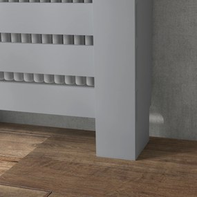 HOMCOM kryt radiátoru z MDF s lamelami, mřížkový kryt se zásuvkou, 78x19x95,5 cm, šedý