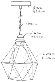 creative cables Závěsná lampa s textilním kabelem, stínidlovým rámem diamant a kovovými detaily Barva: Červená