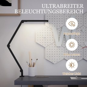 HOMCOM Stolní lampa, nastavitelná jas a barva, kovová svorka, 96 LED, černá