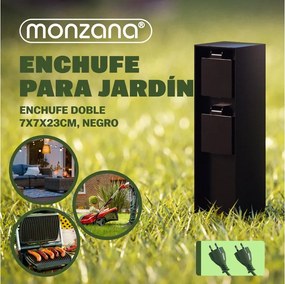 Monzana Zahradní zásuvka 2× – černá, IP44, nerez, s bodcem