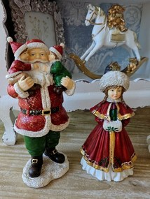 Červená vánoční dekorace socha Santa s dětmi - 10*8*21 cm