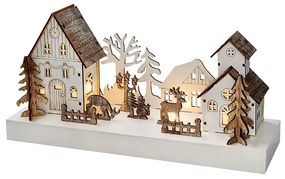 Solight LED vánoční vesnička, 34x17cm, dřevo, 4 LED, 2x AA