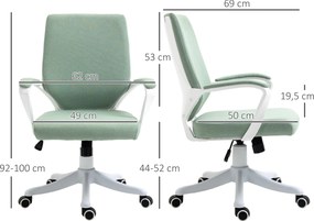 Kancelářská židle Vinsetto ergonomická s houpací funkcí čalouněná 360° otočná kolečka polyester zelená 62x69x92-100cm | Aosom.de