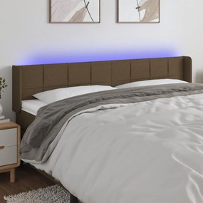 Čelo postele s LED tmavě hnědé 183 x 16 x 78/88 cm textil 3123253