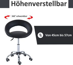 HOMCOM Stolička na kolečkách Pracovní stolička Otočná stolička Výškově nastavitelná kancelářská stolička, PU+kov, černá, 50 x 54 x (66-78) cm