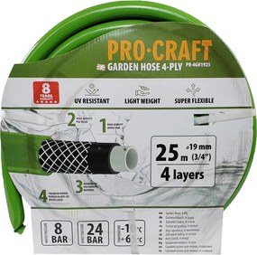Zelená zahradní hadice Procraft PR-4GH1925, 4 vrstvy, 3/4" 25 m