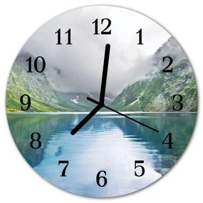Nástěnné hodiny obrazové na skle - Hory a jezero