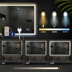 Koupelnové zrcadlo Jaffrey 60x80 s Bluetooth – čiré sklo