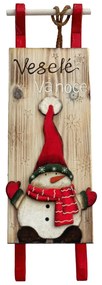 Závěsné dřevěné sáňky - Veselé Vánoce, sněhulák, vánoční dekorace