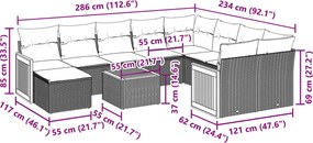 11dílná zahradní sedací souprava s poduškami černá polyratan 3260642