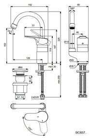 Ideal Standard Cerabase - Umyvadlová baterie s vysokým výtokem as Blue Start, chrom BC837AA