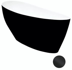 Besco Volně stojící vana z litého mramoru Keya BW Matt 165x70 Barva: Bílá/černá, Rozměry (cm): 163,5x70,5, Typ a barva výpustě: Click-Clack s horním čištěním, chrom