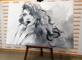 Obraz akvarelový ženský portrét v černobílém provedení - 90x60 cm