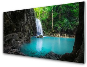 Obraz na skle Jezero Vodopád Příroda 140x70 cm