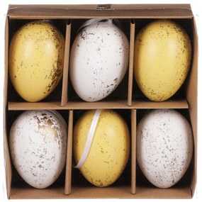 Sada umělých velikonočních vajíček zlatě zdobených, žluto-bílá, 6 ks