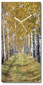 Wallmuralia Nástěnné skleněné hodiny Břízový les 30x60 cm