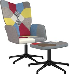 Relaxační křeslo se stoličkou patchwork textil 328188