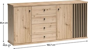 Komoda, dub artisan/černá, KOLI C-20