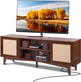 Ratan-TV-Ständer 191 cm Fernseher Boho-TV-Schrank Fernsehschrank Walnuss