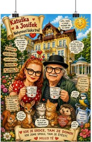 Srdcem darované Veselá osobní ilustrace na přání – Tištěný plakát A3 Varianta grafického zpracování:: Pin Up