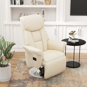 HOMCOM Relaxační křeslo s nastavitelnou opěrkou a 360° otočením, umělá kůže, do 150 kg, pro obývací pokoj, ložnici, domácí kino, krémové