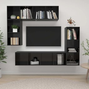 4dílný set TV skříněk černý s vysokým leskem kompozitní dřevo