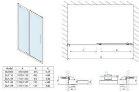 Polysan LUCIS LINE sprchové dveře 1200mm, čiré sklo DL1215