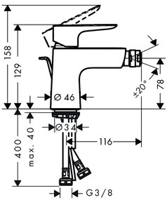 Hansgrohe Talis E, páková bidetová baterie s odtokovou soupravou s táhlem, leštěný vzhled zlata, HAN-71720990