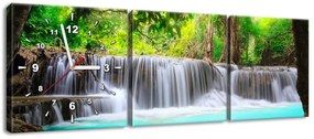 Gario Obraz s hodinami Nádherný vodopád v Thajsku - 3 dílný Rozměry: 90 x 30 cm