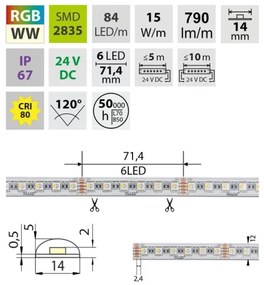 LED pásek McLED 24V RGBW WW teplá bílá 14mm IP67 15W/m ML-128.002.90.2