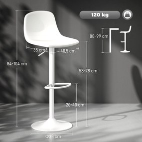 HOMCOM Sada 2 Barových Židlí Vysoké Kuchyňské Židle Nastavitelná Výška 84-104 cm s Opěrkou a Podnožkou Čalouněné v PU 360° Otočné pro Kuchyňský Pult …
