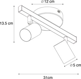 Stropní bodové svítidlo černé GU10 50mm 2-světelné vč. podsvícení a 3-cestného spínače - Back Up