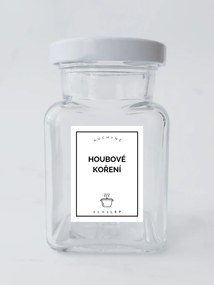 Samolepka na kořenky HOUBOVÉ KOŘENÍ bílá 3 × 4 cm tučné písmo